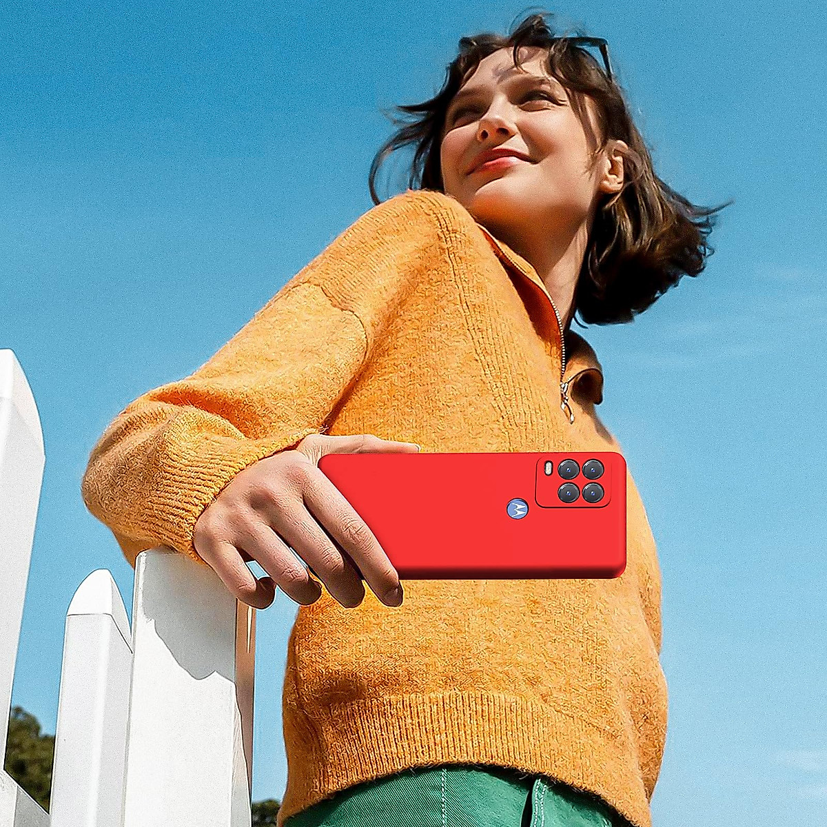 Oududianzi Case for Moto g-Stylus 5G 2021 Case,[2 Tempered Glass Screen Protector], Soft TPU Liquid Silicone Case, Shockproof Rubber Silicone Gel Case-Red