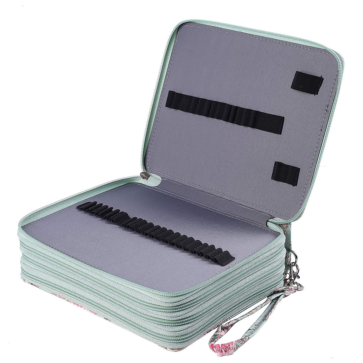 Shulaner 168 Slots Colored Pencil Case with Zipper Closure Large Capacity Oxford Pen Organizer Green Rose Pencil Holder for Artist