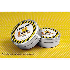 I Dig You Construction-Themed Valentine Party Favor Sticker Labels, 40 2" Party Circle Stickers by AmandaCreation, Great for Classroom Valentines, Envelope Seals, Gifts & Treats