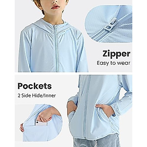 Auranso Kids Zip-Up Hoodie Girls Boys UPF50+ Sun Protection Jacket Hooded Cooling Shirt Light Blue 3-4T