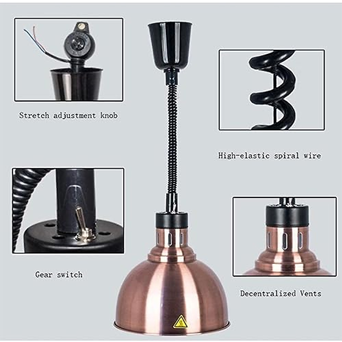 LINKANRUO Food Heat Lamp, Hose Retractable Food Heating Lamp, Commercial Food Warmer, Restaurant Supplies or Home Use Heating Lamp Food Service Lamps(A)