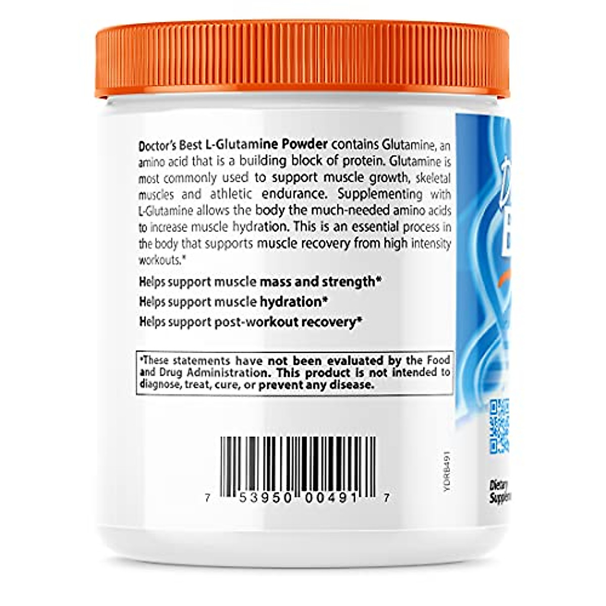 Doctor's Best Pure L-Glutamine Powder, Supports Muscle Mass, Strength & Post-Workout Recovery, Amino Acid, 300g