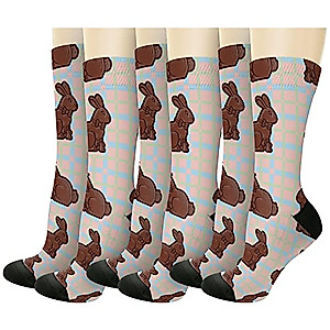 ThisWear Easter Bunny Decor Half Eaten Chocolate Bunnys Easter Basket Stuffers 6-Pairs Novelty Crew Socks