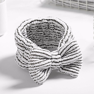 Aceorna Bow Hair Bands Stripe Spa Headbands Facial Makeup Hairbands Soft Carol Fleece Hairlace Headband Head Wraps Bow Washing Headband for Washing Face Shower Spa Mask Facial Makeup Pack of 1