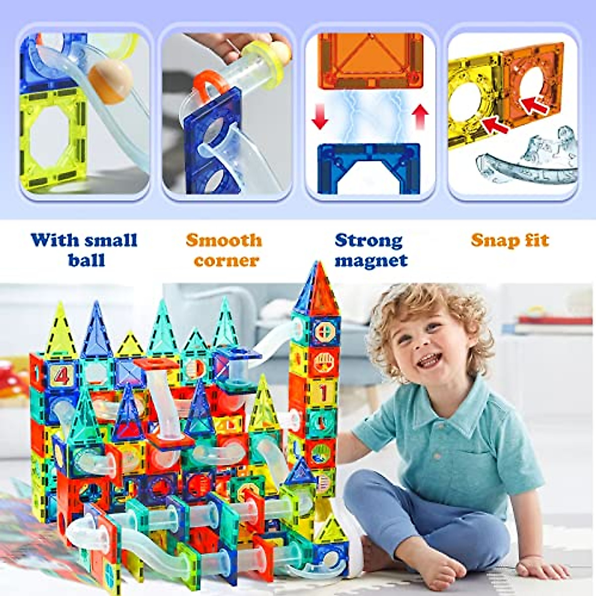 Jade Hare Magnet Tiles Construction Set, 168PCS Magnetic Tiles Kids Toys STEM Magnet Toys for Toddler Magnetic Block, Educational Building Toys for Boys Girls 3+ Birthday Gifts, Christmas Toy