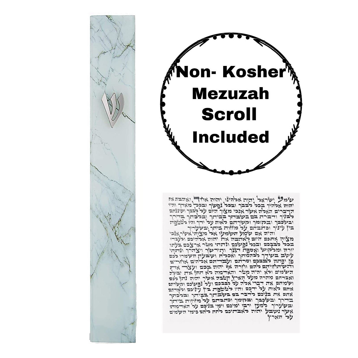 A&S Mezuzot Modern Glass Mezuzah Case in Shatterd Glass Design Waterproof Judiaca Door Mezuzah Home Blessing and Protection Cover (White Marble, 7 Inches)