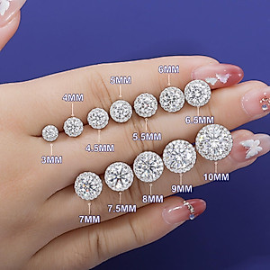 Moissanite Halo Stud Earrings Screw Back 0.2CT 3MM*2 18K White Gold Plated 925 Sterling Silver Lab Round Cut Brilliant D Color VVS1 Clarity Moissanite Halo Earrings for Women Men