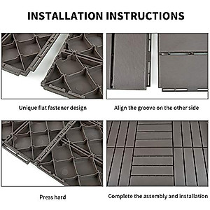 domi outdoor living Patio Deck Tiles, 12 x 12 inches Composite Interlocking Decking Tile, Four Slat Plastic Outdoor Flooring, 9 Pieces One Pack, Dark Grey