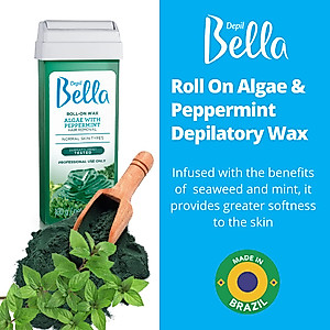 Depil Bella Roll On Wax Algae with Peppermint Depilatory | Body Waxing, Hair Removal Wax-Cartridge | For Men and Women | Home Self Waxing | Sensitive Skin | Painless (6 PACK + ADD)