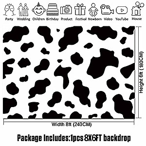 HQM 8x6FT Soft Fabric/Polyester Cow Party Photography Backdrops Black and White Farm Animal Happy Birthday Photo Background Kid's Newborn Baby Shower Banner Props, 8x6ft(240X180CM）