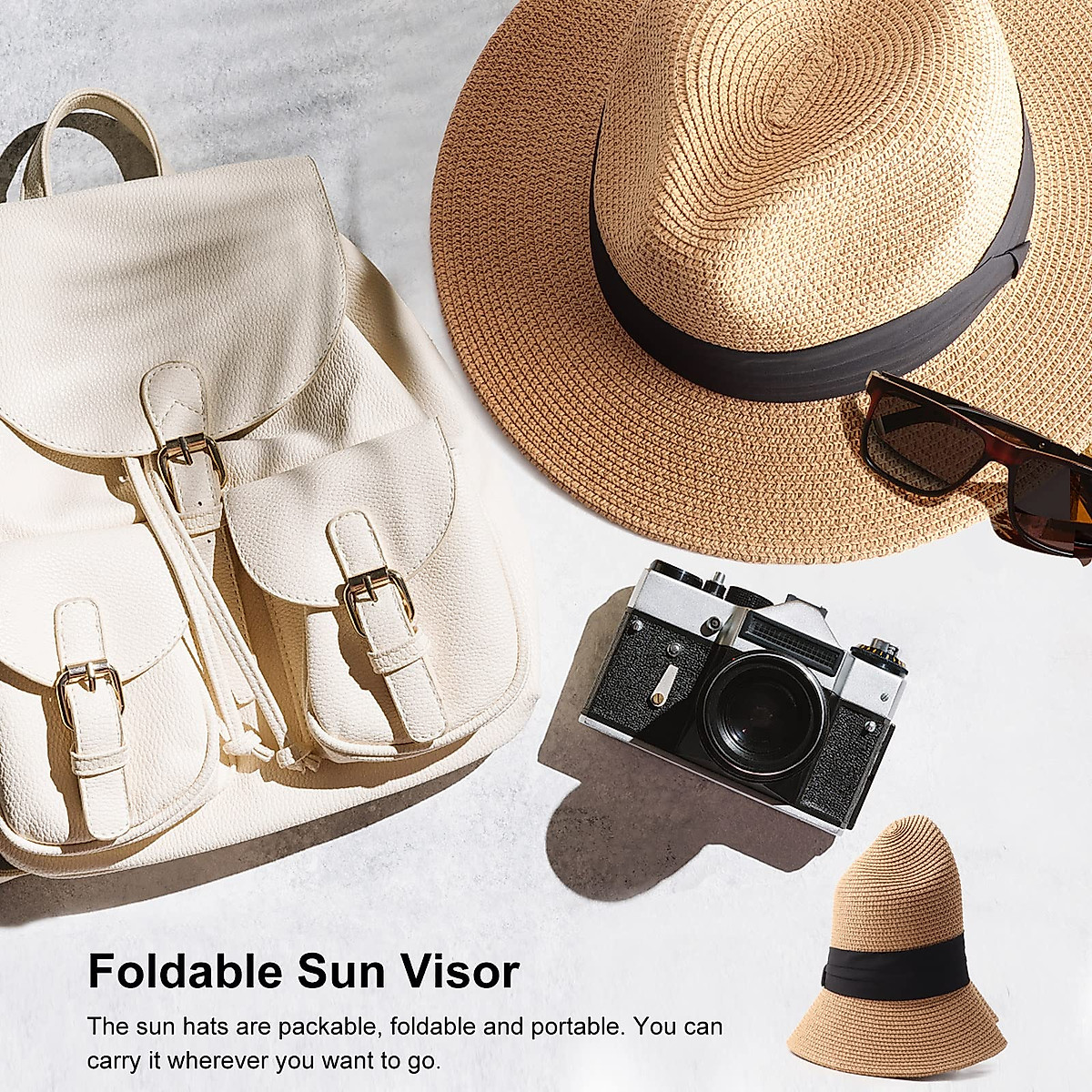 DRESHOW Women Panama Hat Fedora Beach Sun Wide Brim Straw Roll up Hat UPF 50+