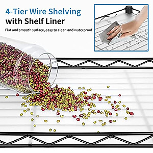 YYkokocat 4-Tier Wire Shelving Unit 44" H x 18L x 12D Metal Shelves for Storage with Shelf Liners Adjustable Small Storage Rack Shelf Organizer for Closet Pantry Kitchen, 600Lb Capacity, Black