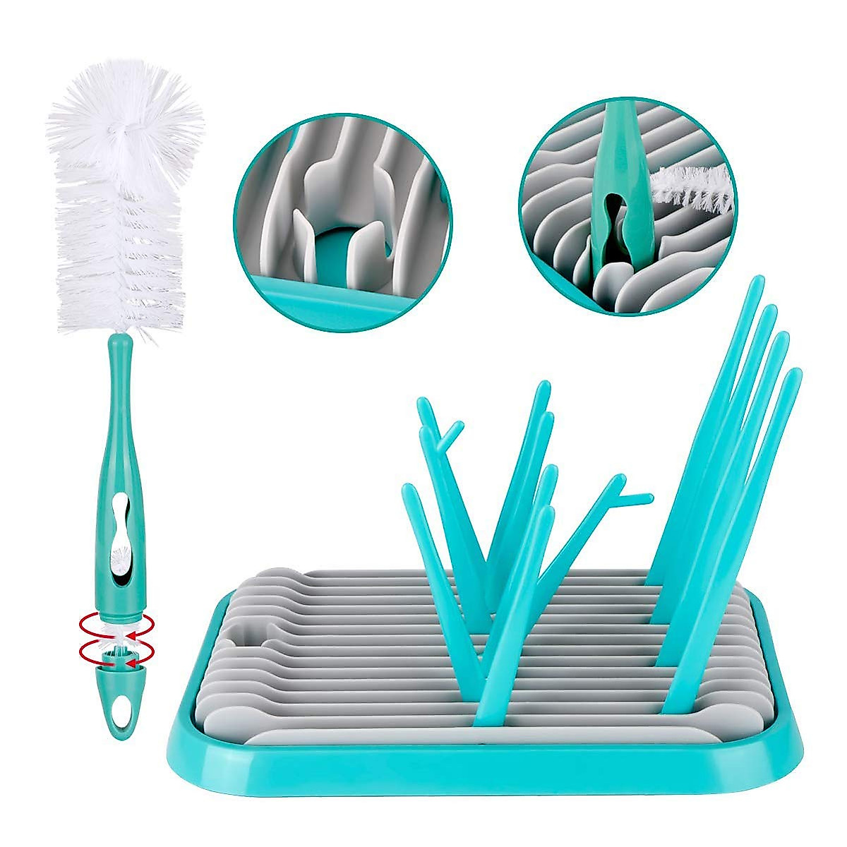 Hestier Baby Bottle Drying Rack with Bottle Cleaning Brush Set/Plastic Bag and Bottle Dryer - Drying Rack and The Planet Folds for Easy Storage