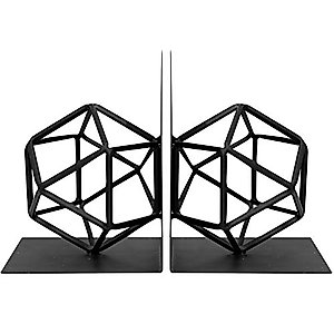 Agirlgle Bookends Decorative Book Ends Metal Black Heavy Duty Bookend Modern Geometric Design Book end Bookshelf Decor for Home Library Office School Book Display Desktop Organizer Gift