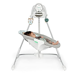 Ingenuity InLighten 5-Speed Baby Swing - Swivel Infant Seat, 5 Point Safety Harness, Nature Sounds, Lights - Kitt Fox