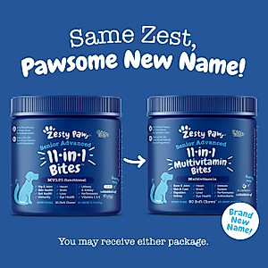 Zesty Paws Senior Dog Multivitamin Treats - Glucosamine for Dogs + Digestive Enzymes & Probiotics - Grain Free Dog Vitamins for Skin & Coat + Immune Health Chicken - Advanced - 90ct