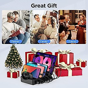 Charging Station for Multiple Devices, HSicily 50W 6 Ports Charging Dock with 6 Mixed Cables Charger Station Compatible with Cellphone, Tablet, Kindle, Apple Watch and Other Electronics