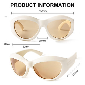PEGH Wrap Around Sunglasses Y2K Fashion Oversized Oval Sunglasses for Men Women Trendy (Beige Frame Yellow Lens)