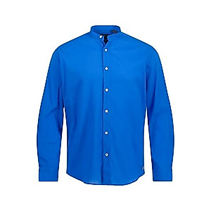 JP 1880 Menswear Big & Tall Plus Size L-8XL Shirt, Long Sleeve, crêpe Fabric, Stand-up Collar, Modern fit Strong Blue XXXX-Large 818339763