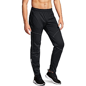 TSLA Men's Thermal Windproof Cycling Pants, Fleece Lined Outdoor Bike Pants, Winter Cold Weather Running Pants, Cycling Pants Black & Grey, Medium