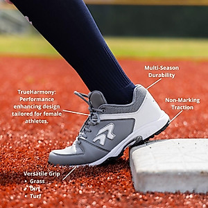 Ringor Flite Softball Turf Shoes - Lightweight and Durable Softball Shoes for Women - White and Silver - Size 9