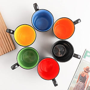 superyes Black Mugs-Sets of 6 for Coffee Cappuccino Latte Cups Set 16OZ(500ml) Red/Yellow/Blue/Green/Orange/Black Inside