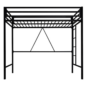 MUTICOR Loft Bed Frame for Juniors&Adults, Metal Loft Bed Twin Size with Safety Guardrail&Removable Ladder, Space-Saving, Noise Free, Matte Black