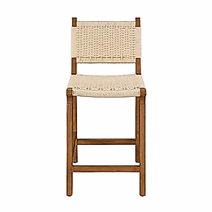 Ball & Cast Kitchen Island Woven Bar Stools Counter Height Wooden Stools 24" Armless Counter Stool, Natural Rope Paper