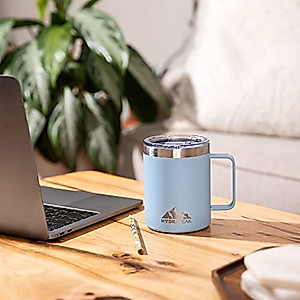 Hydrapeak 14oz Insulated Coffee Mug with Handle, Stainless Steel Double Walled Travel Coffee Cup | 3 Hours Hot / 9 Hours Cold, Spill-Proof Mug with Sliding Lid (Storm)