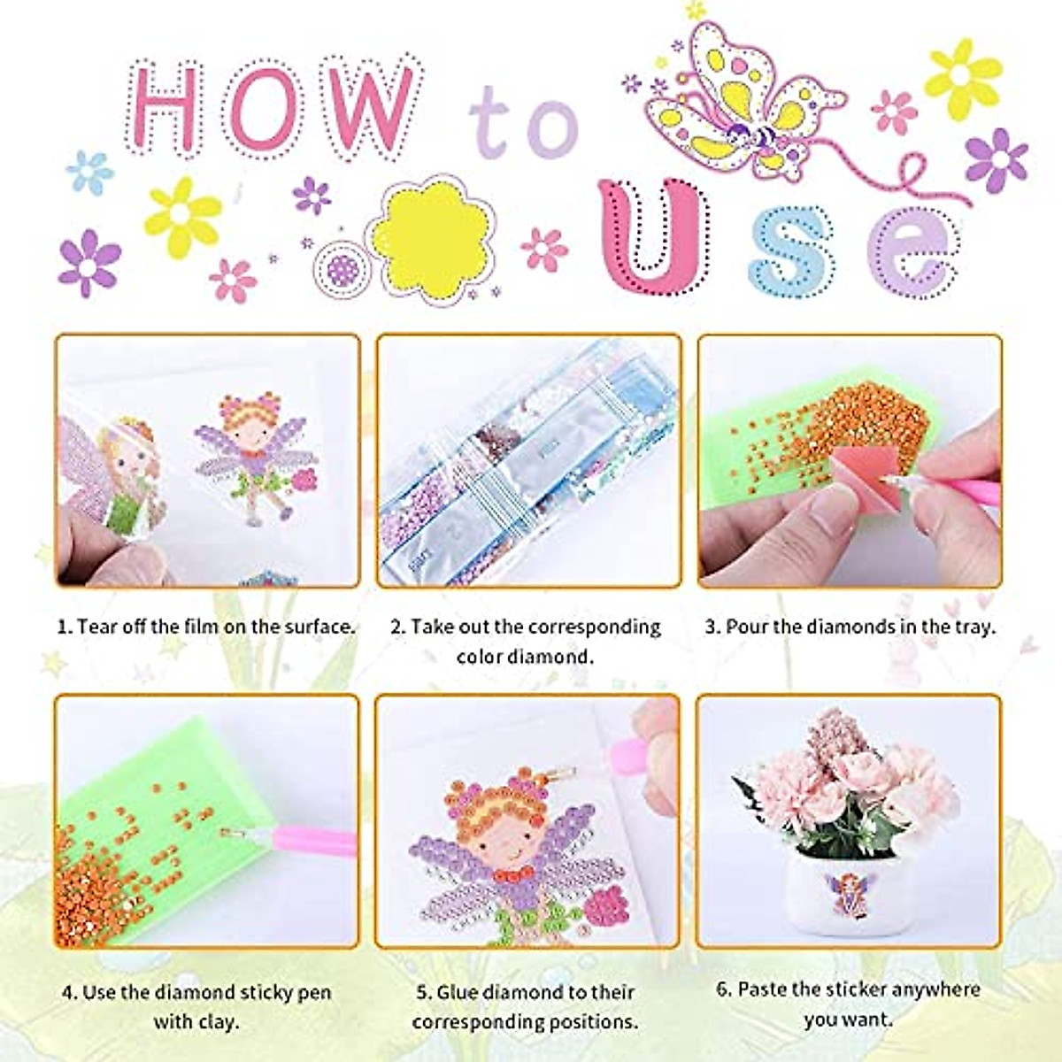 DDYUNLY 5D Diamond Painting Sticker Kits for Kids, 38 Pcs Cartoon DIY Diamond Art Animal Sticker for Girls Boys Beginner Diamond Painting Kits, Cute Digital Diamond Paint for Children