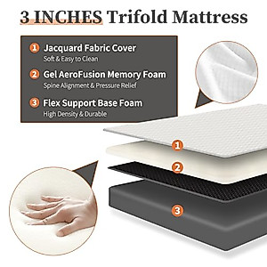 Sweetcrispy Tri-fold Memory Foam Mattress - 4 Inch Full Size Portable Bed Pad, Foldable Floor Mat, Collapsible and Washable Cover with CertiPUR-US Certified, for Travel & Camping & Yoga