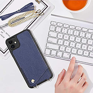 iPhone 12 Wallet Case, 6.1 inch, iPhone 12 Pro Wallet Case, JLFCH Crossbody Case with Credit Card Holder Lanyard Purse Women/Girly Protective for Apple iPhone 12 Pro (2020), 6.1 inch - Dark Blue