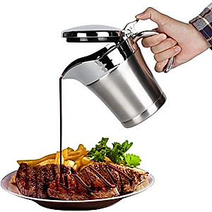 Stainless Steel Double Insulated Gravy Boat/Sauce Jug - with Hinged Lid,16Oz