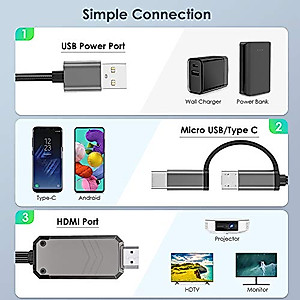 Renkchip 2-in-1 USB C/Micro USB to HDMI Cable for All Android Phone, 6.6ft MHL to HDMI Adapter 1080P HD HDTV Mirroring &Charging Cable to TV/Projector/Monitor