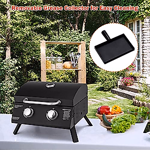 Grill Portable Gas Grill, Small Foldable Tabletop Propane BBQ Griddle w/Grease Tray, Thermometer, 20,000 BTU / 243 Sq.in Cooking Area, 2 Burner Gas Grill for Outdoor Camping, Tailgating, Picnic