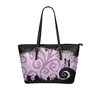 Jack and Sally Print Women's Leather Tote Shoulder Bag Big Capacity Work Travel Handbag (15)
