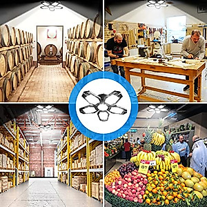 JAMIEWIN 2 Pack LED Garage Ceiling Lights, 120W 12000LM Deformable Garage Light Fixture 6500K E26/E27 LED Shop Light for Garage Workshop Basement Attic Barn