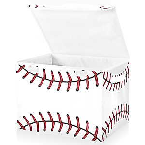 RunningBear Softball Baseball Lace Large Storage Bins with Lid Collapsible Storage Bin Box Shelves Cube Storage Decorative Storage Boxes for Living Room Office