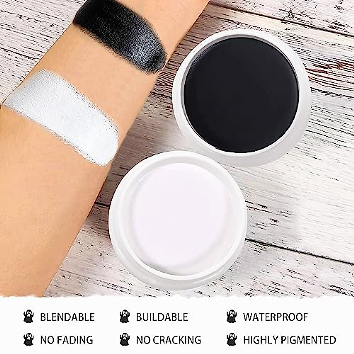Black White Face Painting Kit: Halloween Body Makeup Special Effects Set for Adult - Professional SFX Makeup Clown Zombie Vampire Skeleton Cosplay