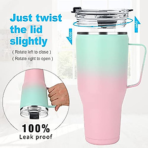 Sursip 40 oz Mug Tumbler with Screw Lid - Stainless Steel Vacuum Insulated Cup with Straw and Handle, Keeps Drinks Cold up to 24 Hours - Sweat Proof, Leak Proof, Dishwasher Safe, Car Holder (Plating)