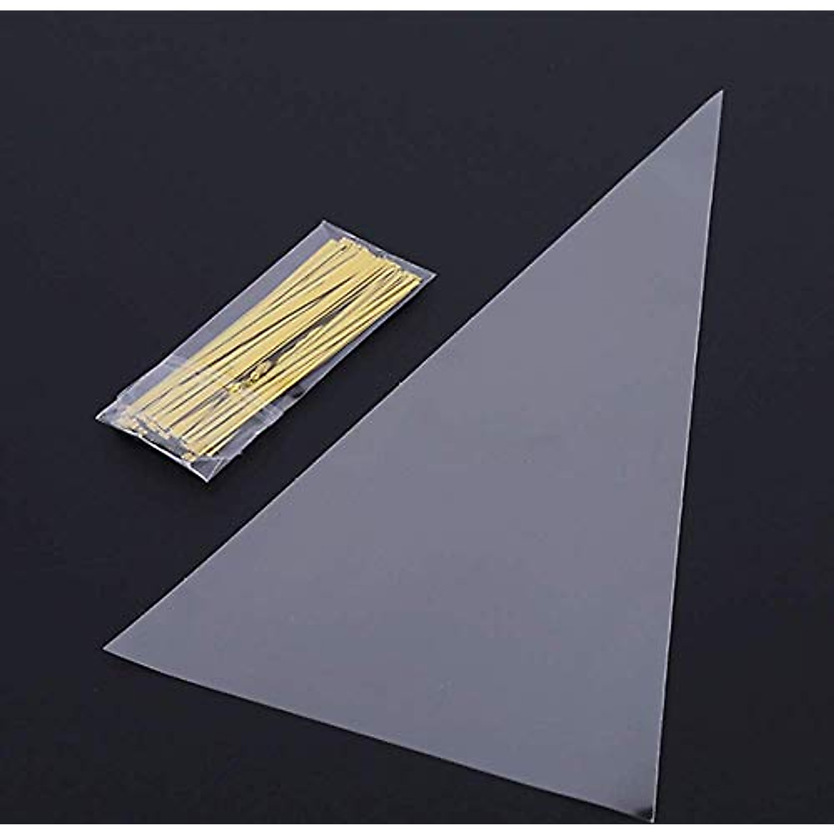 Muyindo 100 Pieces (7x15 Inch) Clear Bags Cone Bag Cello Bags Popcorn Bags Triangle Goody Bags with Twist Ties for Candies Handmade Cookies Bags