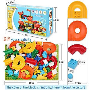 162 PCS Marble Run Building Blocks with 6 Balls Classic Big Blocks STEM Toy Kids Puzzle Compatible with All Major Brands Bricks Set, Ramps, Funnels for Boys Girls Age 4 5 6 7 8+