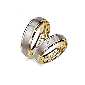 Personalized Two Tone Brushed Silver & Gold Ring Set Custom Engraved Free - Couple's Ring Set - Wedding Band Set - Ships From USA