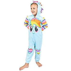 My Little Pony Rainbow Dash Toddler Girls Fleece Zip-Up Hooded Costume Coverall Blue 3T