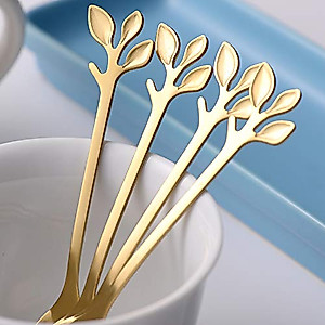 AnSaw 20-Piece Set of 4.7" Gold Leaf Mini Coffee & Dessert Spoons, Stainless Steel Demitasse Espresso & Tea Spoons - Perfect for Espresso Lovers