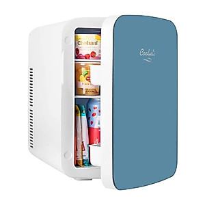 Cooluli 15L Mini Fridge for Bedroom - Car, Office Desk & College Dorm Room - 12v Portable Cooler & Warmer for Food, Drinks, Skincare, Beauty & Makeup - AC/DC Small Refrigerator with Glass Front, Blue
