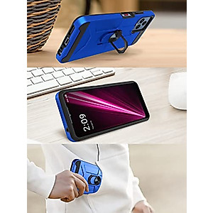 GAMEMIUZ T-Mobile Revvl 6 5G Case, TCL Revvl 6 Case with [3X Tempered Glass Screen Protector], Built-in Ring Kickstand and Magnetic Car Mount Shockproof Dropproof Armor Case for Revvl 6 - Blue