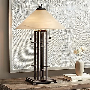DIRKES Table Lamp 23 1/2" High Bronze Cone Alabaster Art Glass Shade for Bedroom Living Room Bedside Nightstand