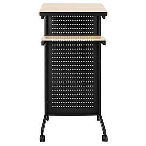 Bonnlo Mobile Wheeled Lectern Standing Podium, Portable Lecture Speech Teach Platform for Classroom Church or Ceremony, Multi-Function Reading or Laptop Desk, Table w/Tilted Top Board & Edge Stopper