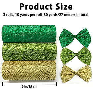 Glitter Wavy Tulle Fabric 3 Rolls 6 Inch by 30 Yards Total Sparkle Mesh Netting Fabric Ribbon Spool for Wedding Birthday Party Baby Shower Decorations DIY Tutus Petticoat Tulle Skirt Table Skirt
